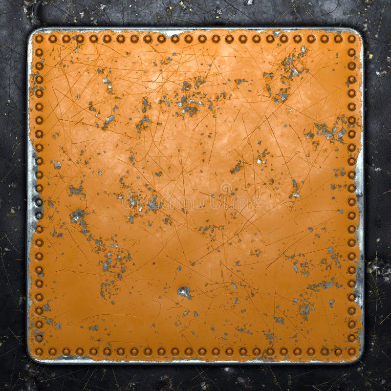 Rust Metal with Rivets in the Shape of a Square in the Center on White ...