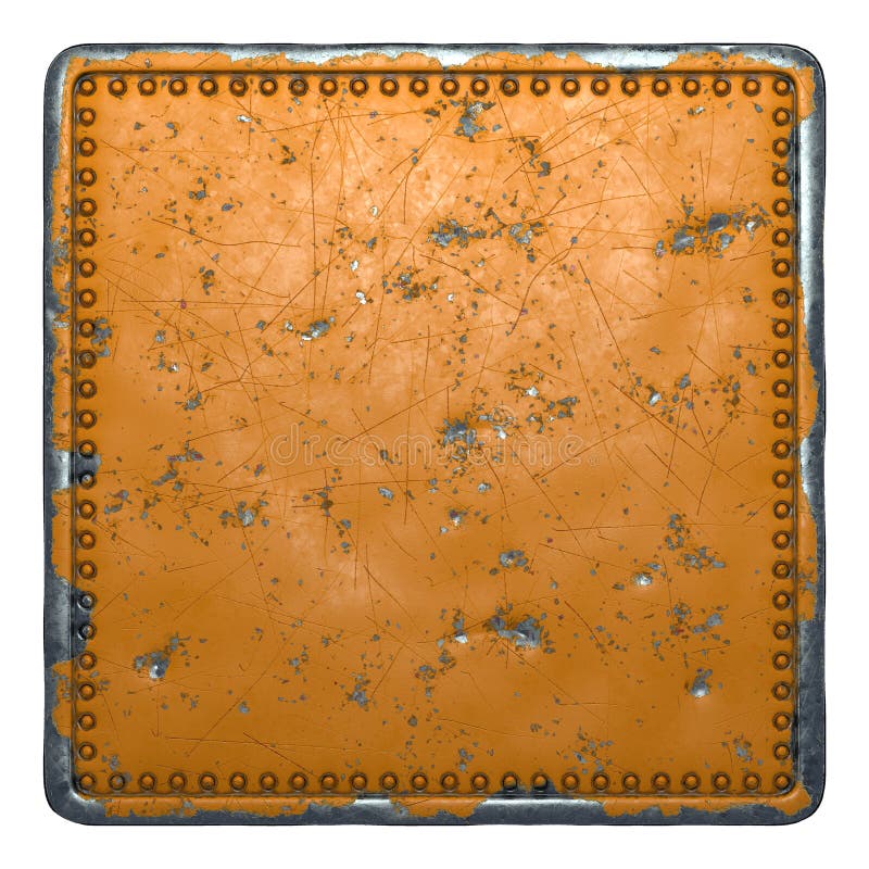 Rust Metal with Rivets in the Shape of a Square in the Center on White ...