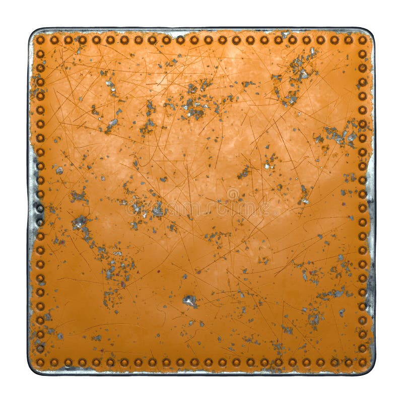 Rust Metal with Rivets in the Shape of a Square in the Center on White ...