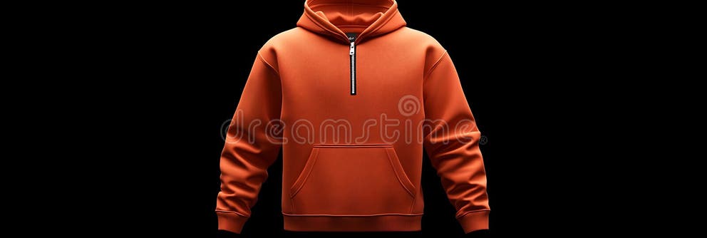 Rust Orange Blank Hoodie with Zipper Rendered on a Solid Black Stock ...