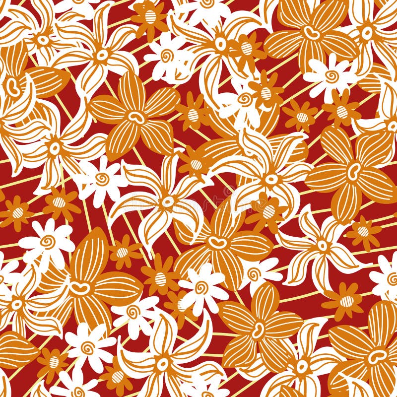 Rust Orange Red and White Graphic Floral Seamless Vector Pattern Stock ...