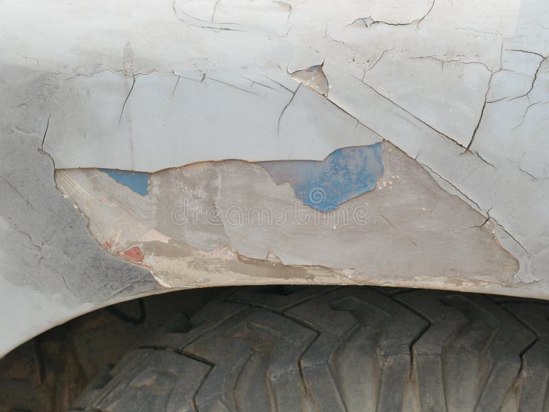 Rust on the Side of White Old Car. Rust Hole on Old Worn Painted Metal ...
