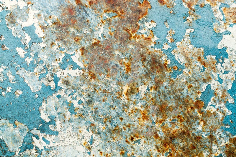 Rust Stains on Metal Surfaces Painted Blue for Background. Stock Image ...