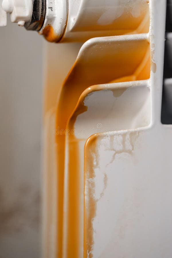 Rust Stains on the Radiator.Surface is Coated with White Powder Paint ...