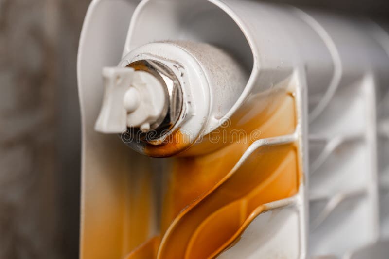 Rust Stains on the Radiator.Surface is Coated with White Powder Paint ...