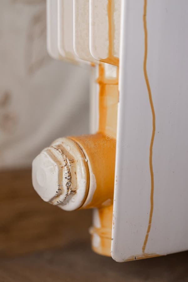 Rust Stains on the Radiator.Surface is Coated with White Powder Paint ...
