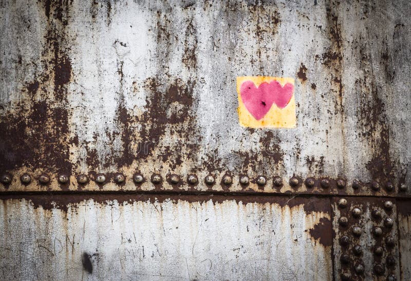 Rust and Steel Background Image with Two Little Pink Hearts. Stock ...