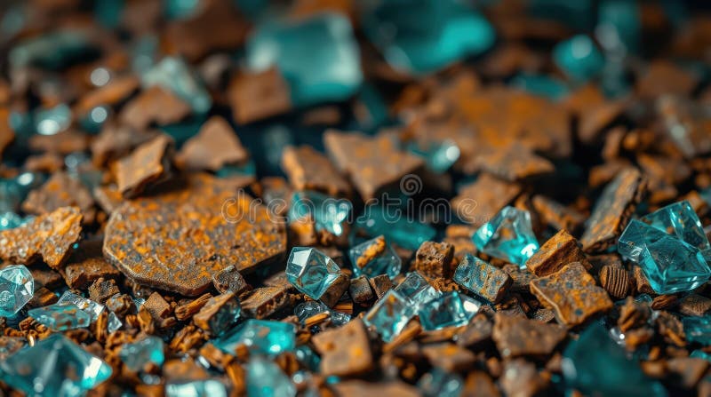 Rust and Teal Crystals on a Ground Surface for Texture and Backgrounds ...