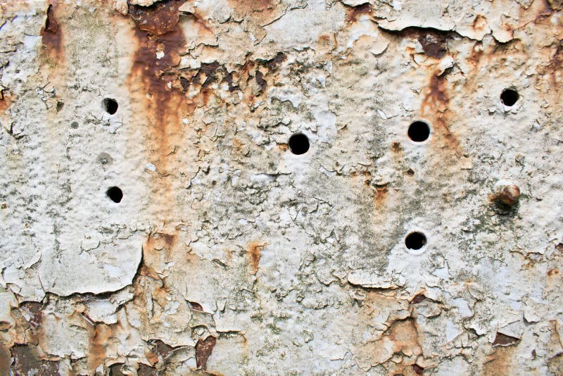 Rust Textured Background with Holes and White Paint Stock Image - Image ...