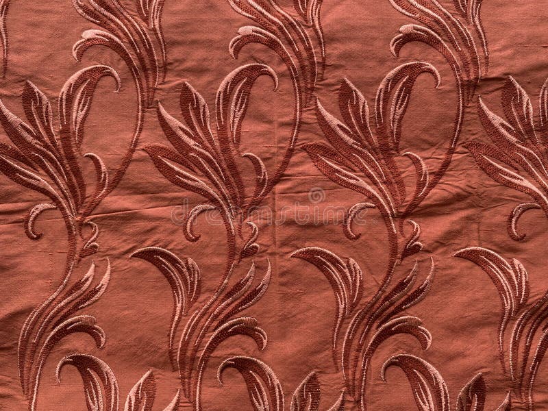 Rust Thread Floral Embroidery on Linear Style on Rust Silk Fabric Stock ...