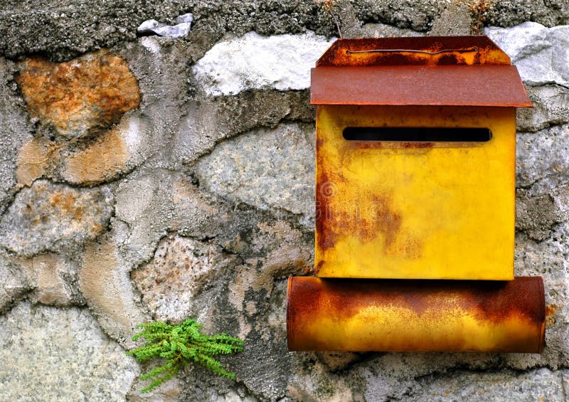 Rust yellow mailbox stock photo. Image of await, contact - 7145078
