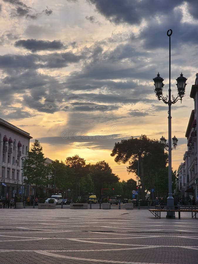 Rustavi, Georgia - Central Square at Sunset Editorial Image - Image of ...
