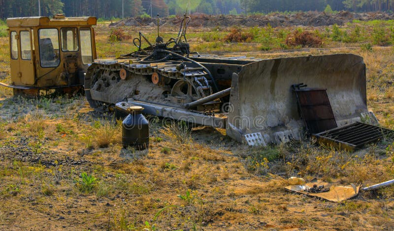 A Rusted and Abandoned Rusty Tractor. Dead Radioactive Zone Stock Image ...