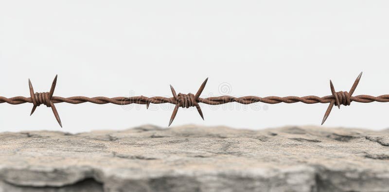 Rusted Barbed Wire Along a Textured Wall, Emphasizing the Deterioration ...