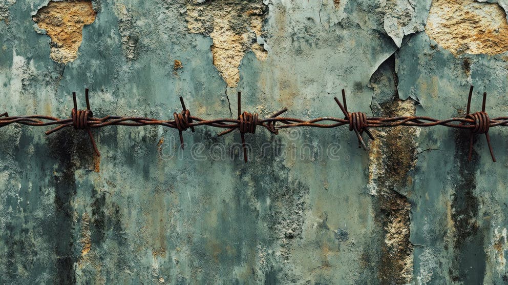 Rusted Barbed Wire on a Weathered, Crumbling Wall Stock Image - Image ...