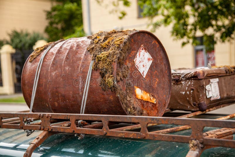 Rusted Barrel in the Trunk of the Car Stock Image - Image of auto ...