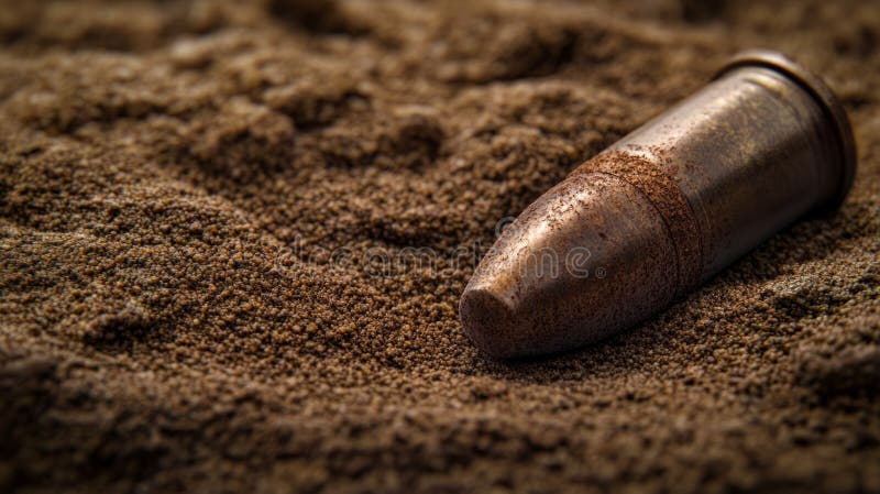 Detailed View of a Rusted Bullet Casing Partially Buried in Dirt ...