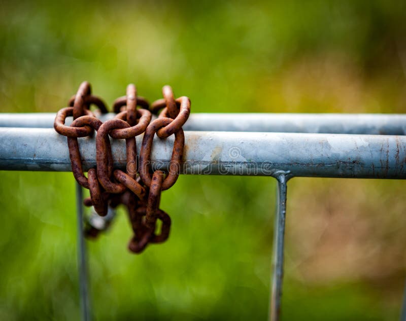 Rusted Chains on Galvanised Gate Stock Image - Image of rusted ...