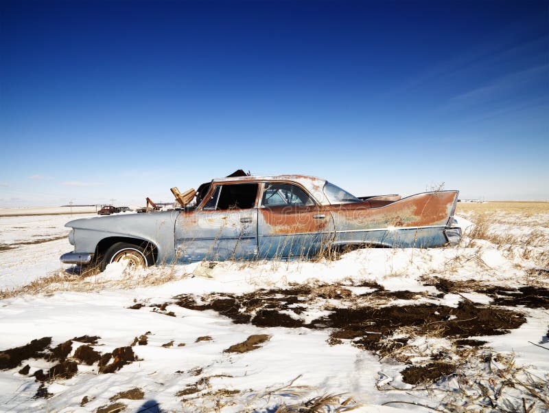 Rusted classic car. stock image. Image of snow, classic - 2676201