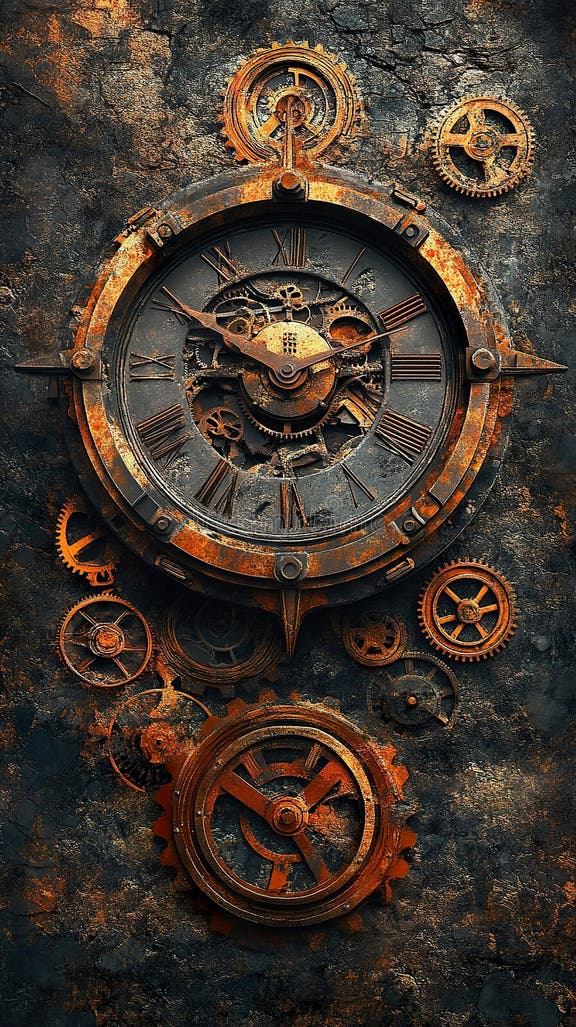 Rusted Clockwork Gears and Antique Timepiece Stock Illustration ...