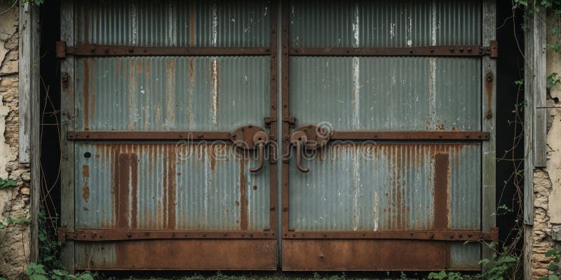 Rusted Corrugated Metal Double Door of Old Barn or Garage Stock Photo ...