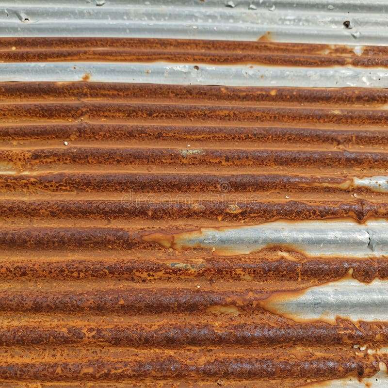 Rusted Corrugated Metal Sheet Featuring Alternating Bands of Rust and ...