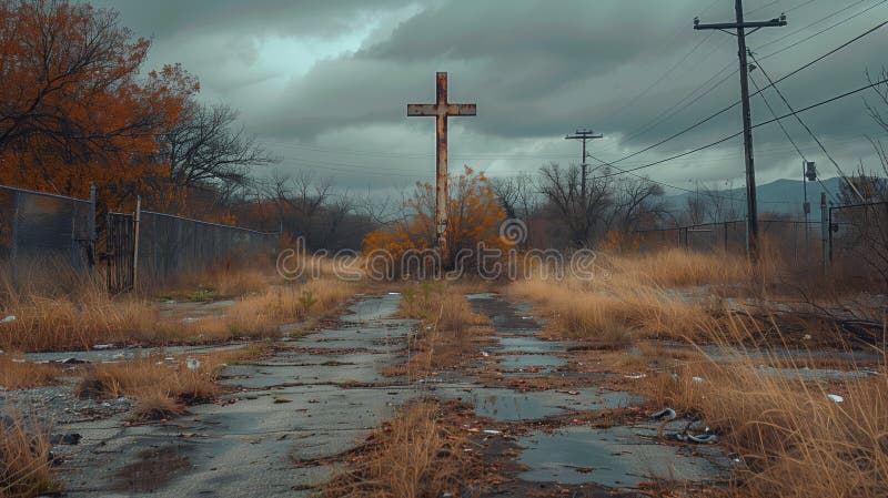 Rusted Cross on Abandoned Road in Fall Stock Photo - Image of ...