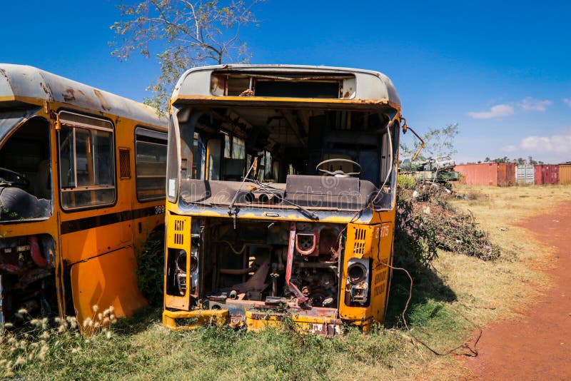 Rusted and Crushed Buses on the Tank Graveyard in Asmara Stock Image ...