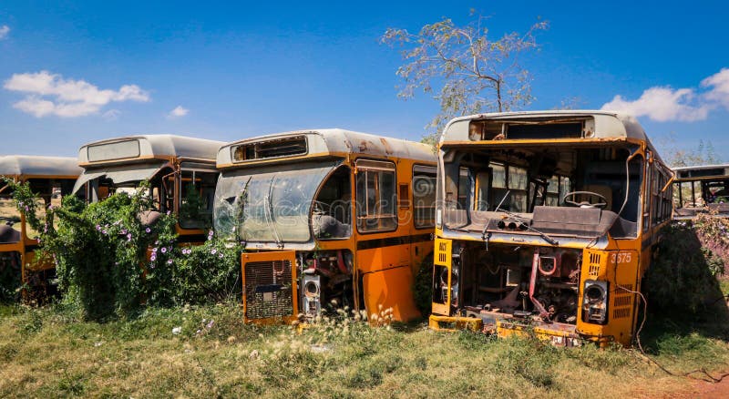 Rusted and Crushed Buses on the Tank Graveyard in Asmara Stock Photo ...