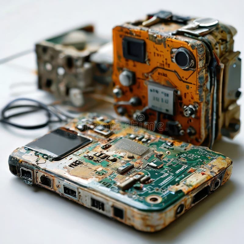 Rusted and Deconstructed Electronic Devices on Display Stock Image ...