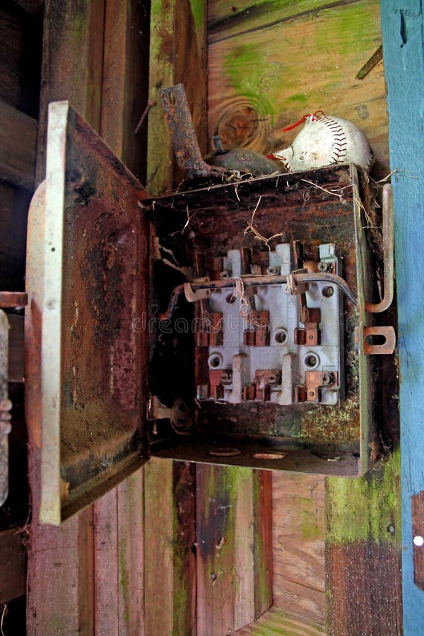 Rusted Electrical Box on Old Wooden Utility Pole Stock Image - Image of ...