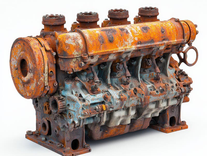 Rusted Engine Part on a White Background Showcasing Wear and Decay in ...