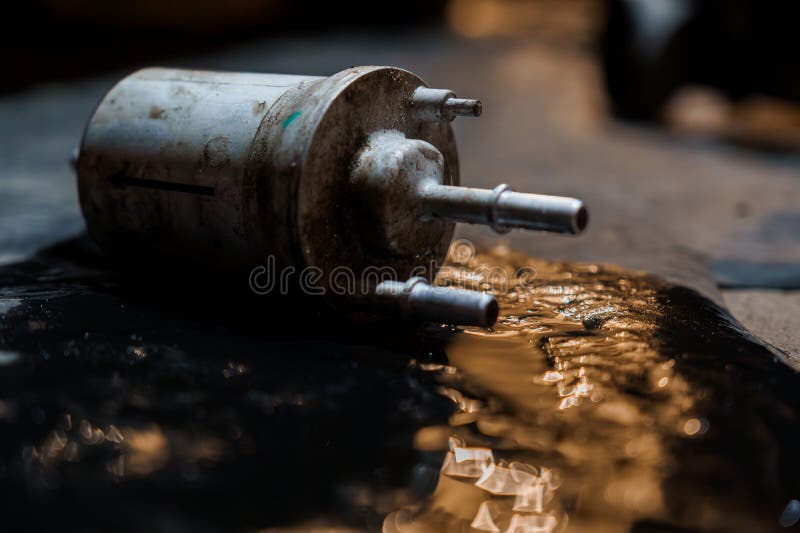 Rusted Fuel Pump Leaking Oil in Dark Garage Setting Stock Photo - Image ...