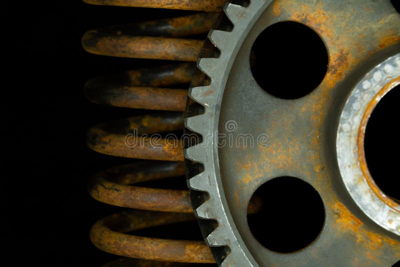Rusted gear and spring stock image. Image of iron, large - 213569999