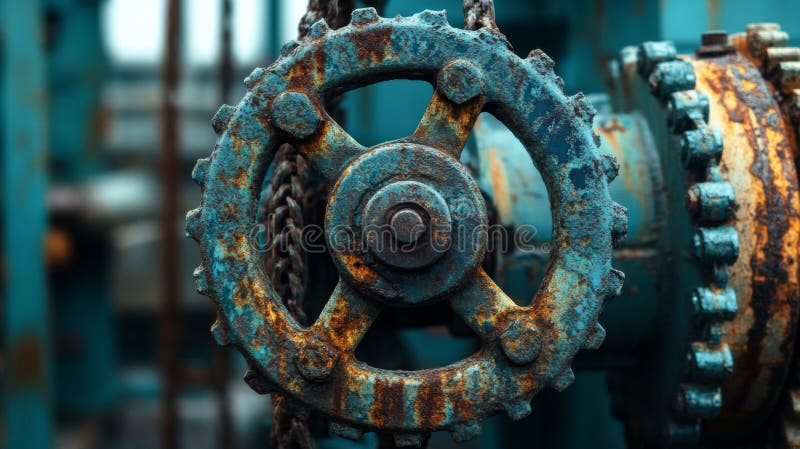 Rusted Gear Wheel and Chain Mechanism Detail Stock Illustration ...