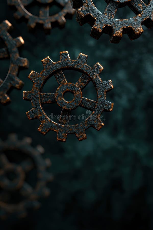 Rusted gears in the dark stock illustration. Illustration of abandoned ...