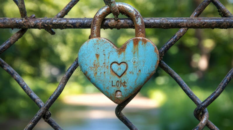 Rusted Heart Shaped Lock on a Fence Stock Illustration - Illustration ...