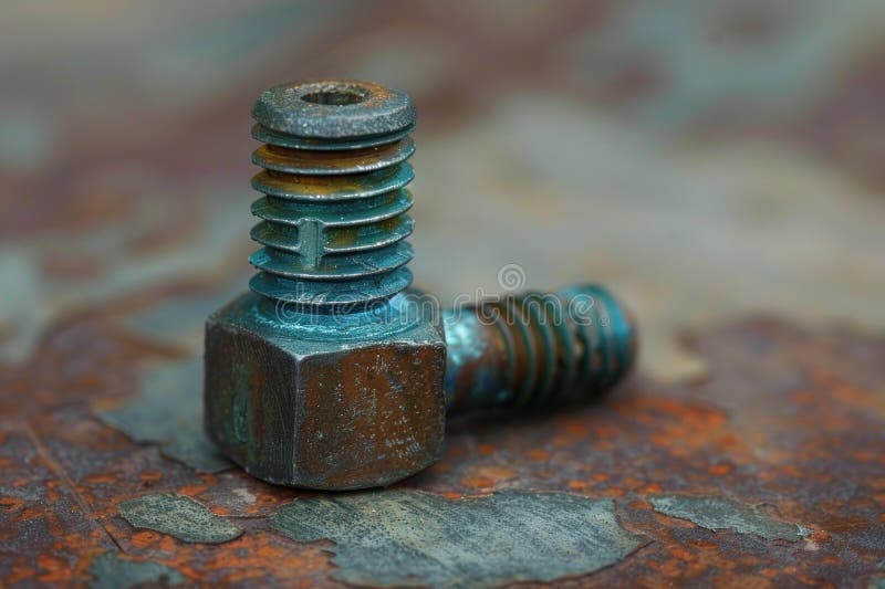 Rusty Hex Bolt with Green Coating Resting on Rusted Metal Surface Stock ...
