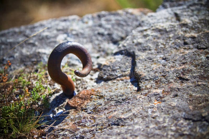 Rusted Hook in a Stone - Concept Image Stock Photo - Image of prudence ...