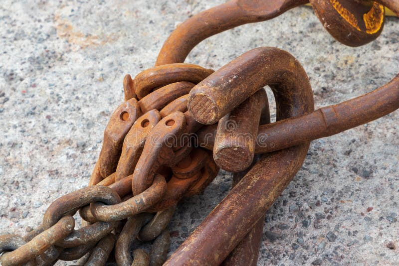 Rusted Hooks and Chains on Cement Ground Stock Image - Image of outdoor ...