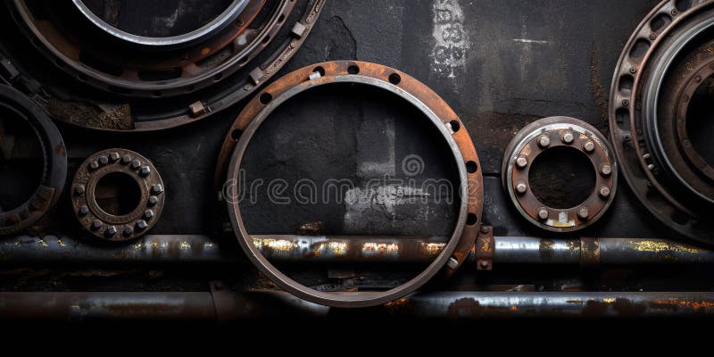 Rusted Industrial Machinery Pieces Over Dark Background. Stock Photo ...