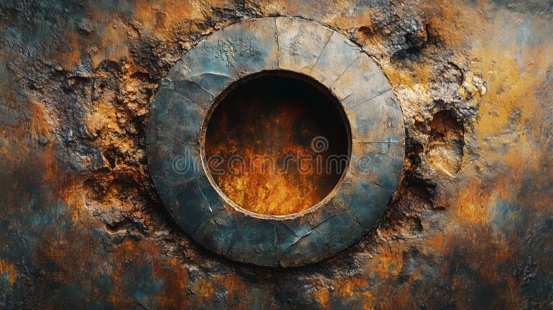 Rusted Iron Surface with Large Circular Hole, Showing Decay and Texture ...