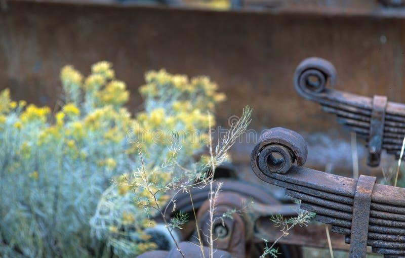 Rusted Leaf Springs in a Junkyard, USA Stock Photo - Image of grain ...