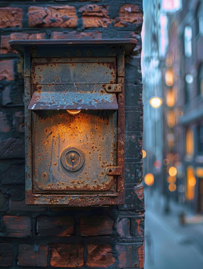 Rusted Mailbox on a Brick Wall with City Street in the Background Stock ...