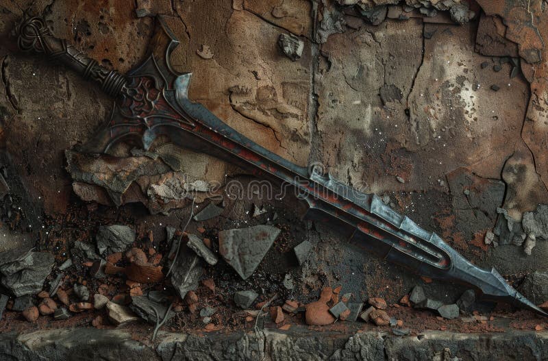 Rusted Medieval Sword on Rocky Ground Stock Illustration - Illustration ...