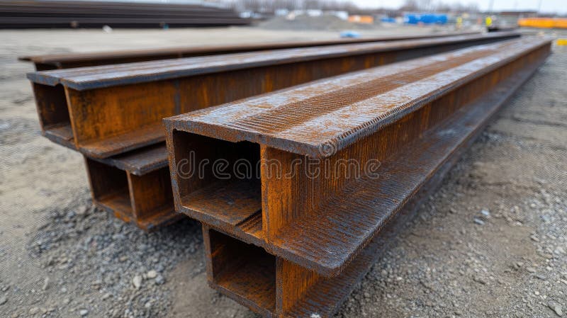 Rusted Metal Beams Stacked on Gravel Stock Illustration - Illustration ...