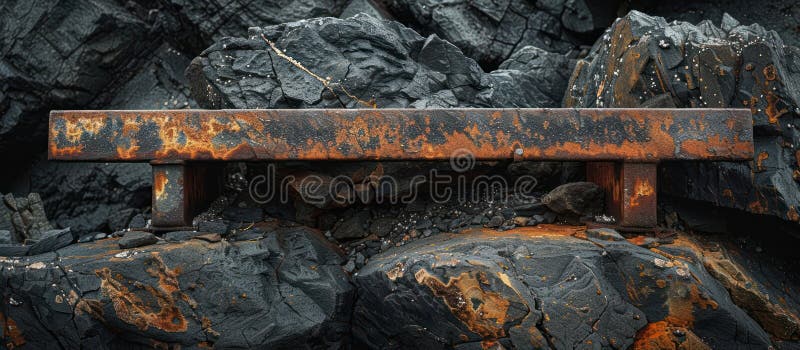 Rusted Metal Bench on Rock Pile Stock Image - Image of iron, weathered ...
