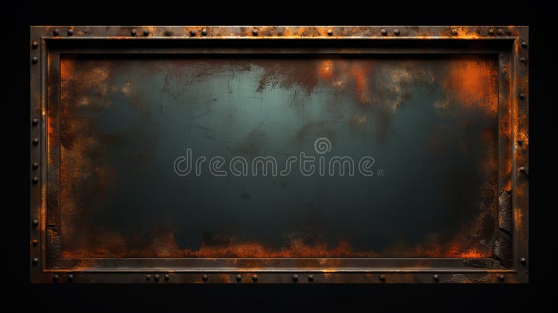 Rusted Metal Frame Mockup on Dark Background Stock Illustration ...
