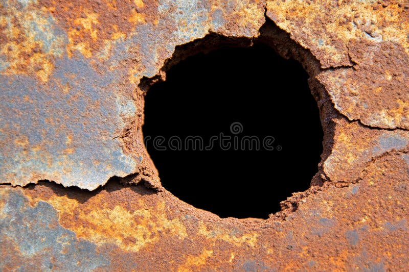 Rusted Metal Hole Texture Closeup of a Rusty Metal Surface with a Large ...