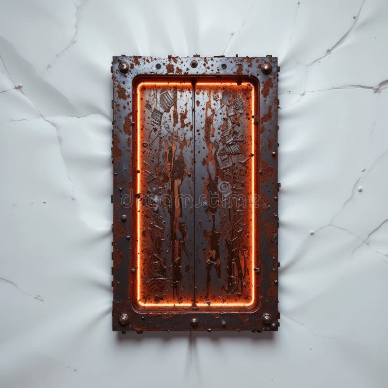 Rusted Metal Panel with Intricate Patterns and Orange Glow Stock ...